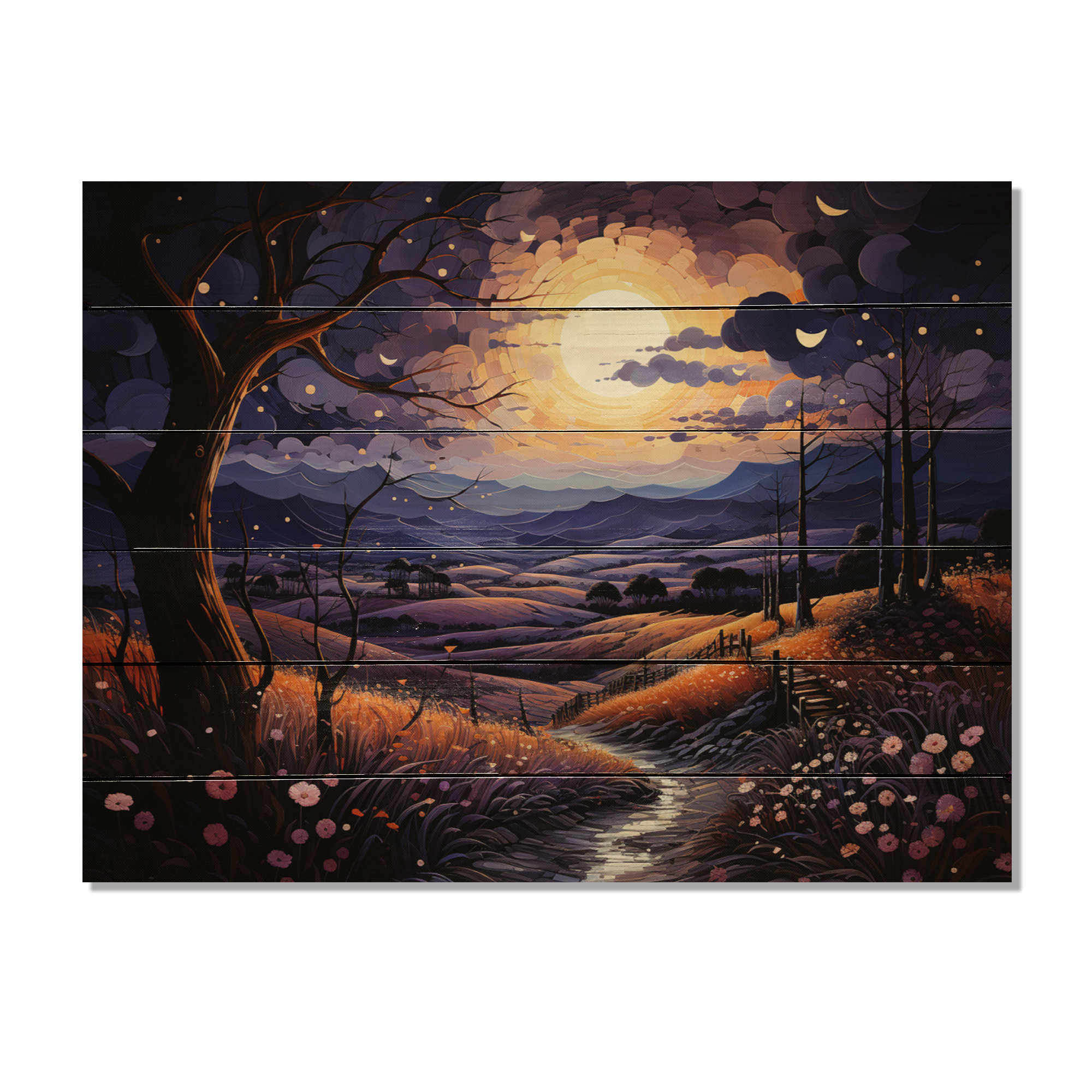 Loon Peak® Countryside Nightfall Patchwork Landscape V On Wood Print | Wayfair